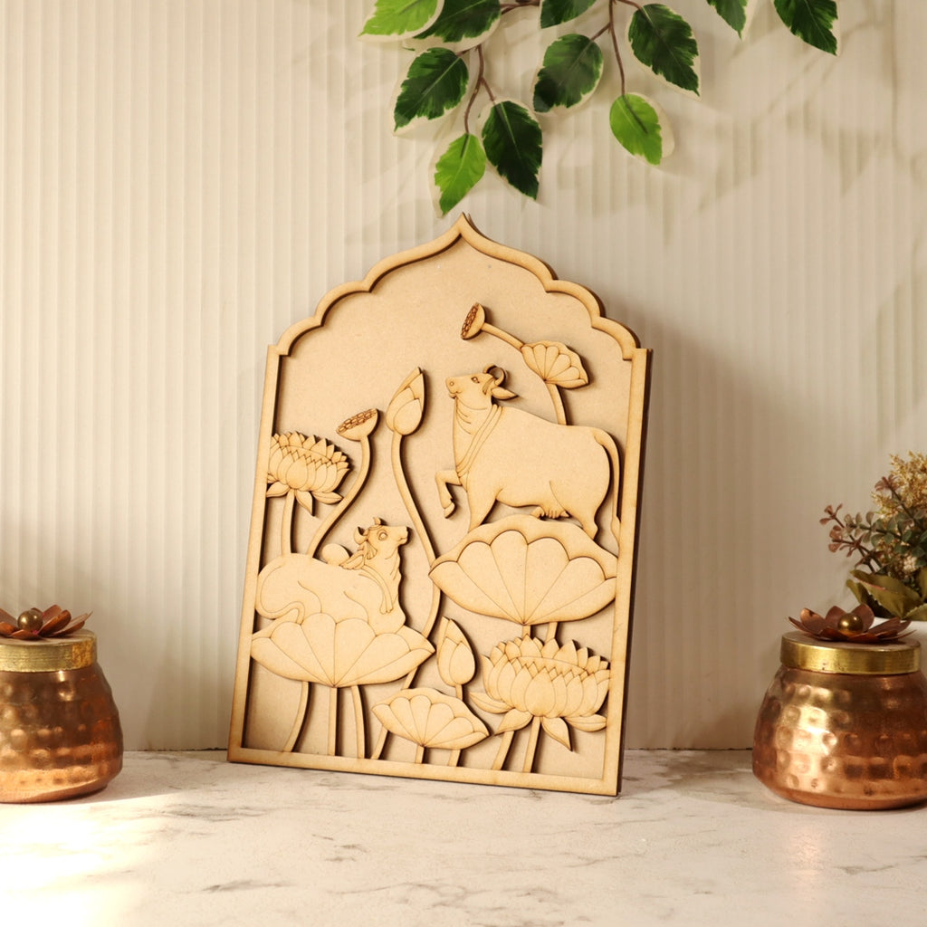 Pre Mark Jharokha Frame with Pichwai Cows and Lotus Cutouts – Handilane