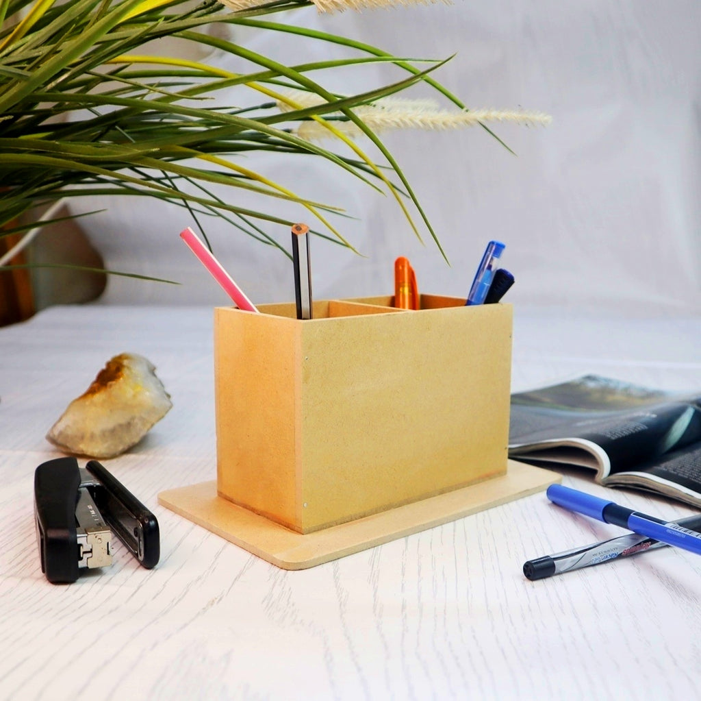 Rectangle Two Partitions Pen Stand with Platform – Handilane