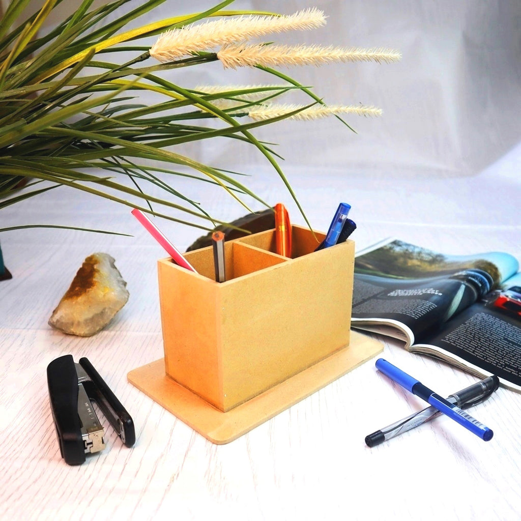 Rectangle Two Partitions Pen Stand with Platform – Handilane